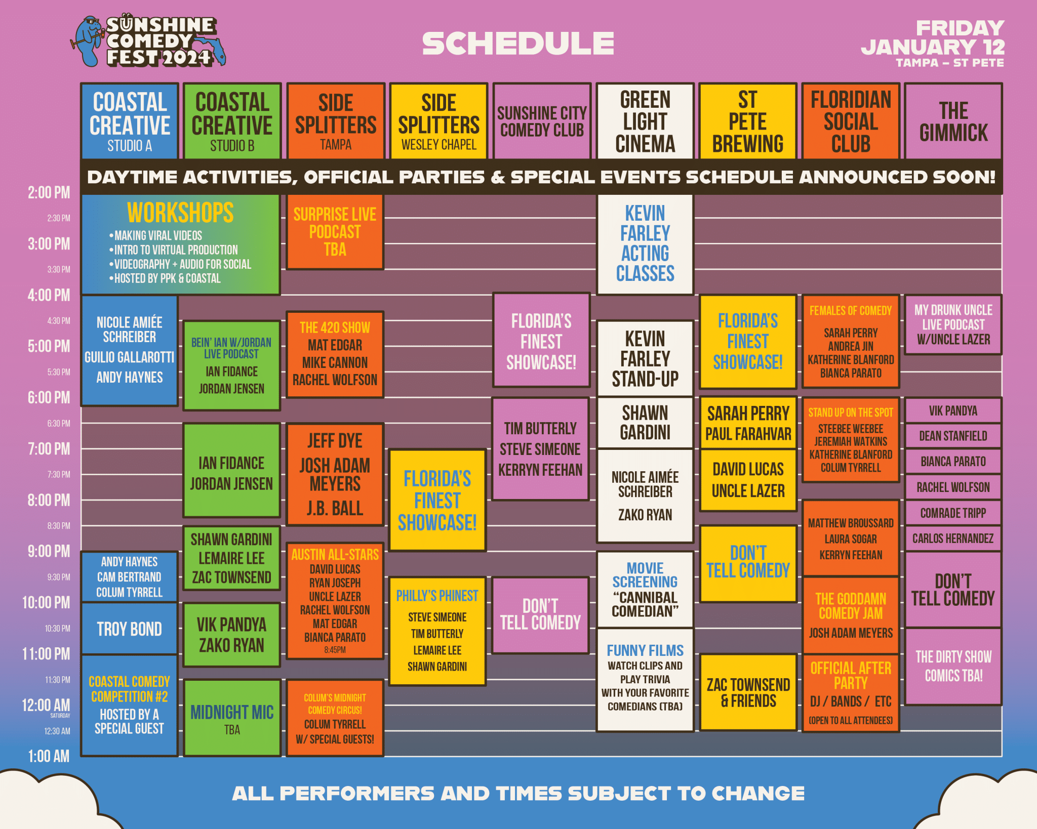 Schedule - Sunshine Comedy Fest