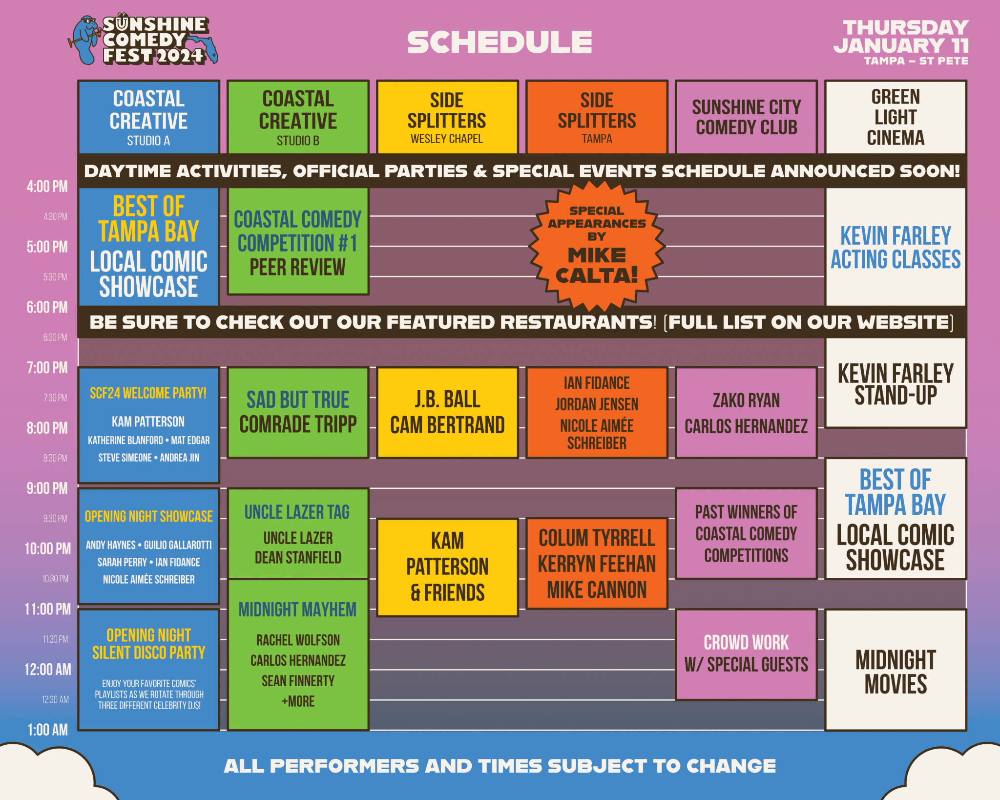 Schedule - Sunshine Comedy Fest